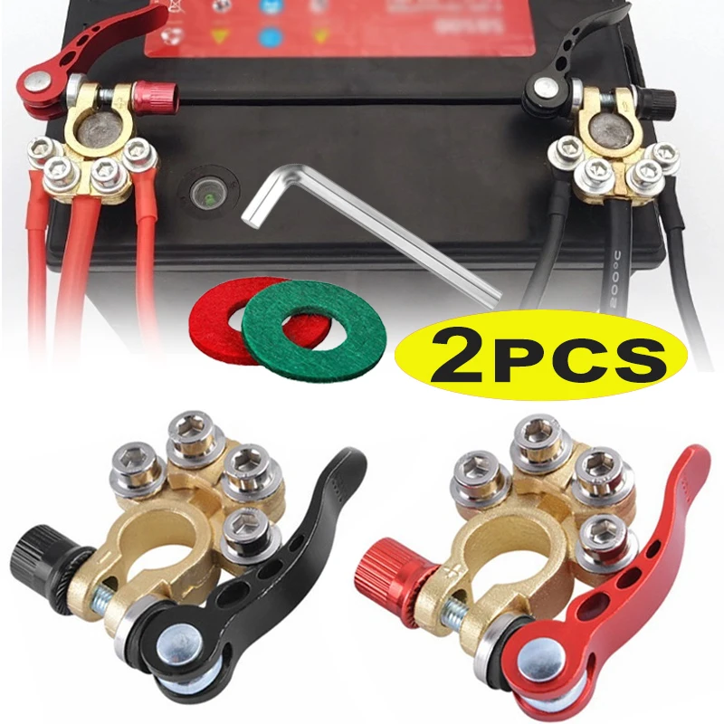2Pcs Pure Copper Clamp Car Battery Terminal Connectors Quick Release ...
