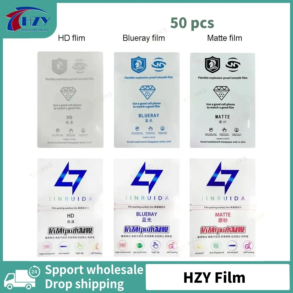 HZY-50PCS-HD-Hydrogel-Films-For-All-Phone-Screen-Protecto-Film-TPU-Soft ...