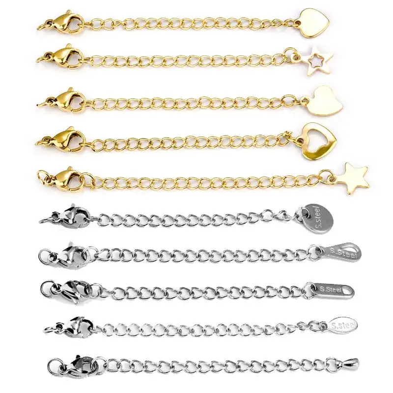 5-10pcs Stainless Steel Extension Extended Tail Chains Lobster Clasps ...