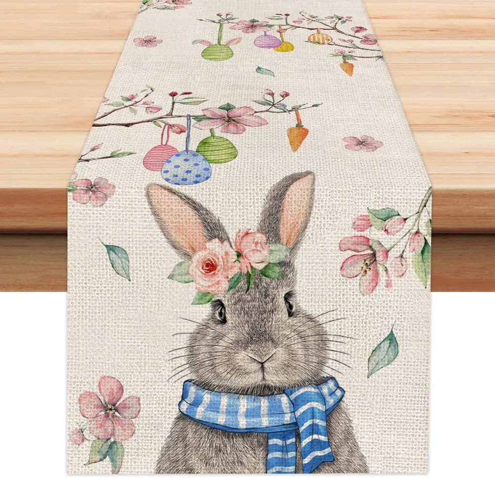 Cute-Easter-Bunny-Table-Runner-Peach-Blossom-Seasonal-Spring-Dining ...