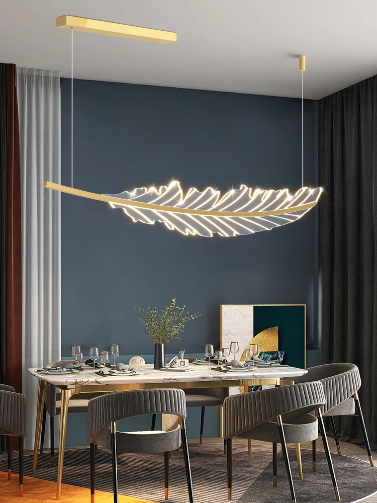 Nordic-Feather-Led-Chandelier-Dimmable-Acrylic-Gold-for-Bar-Table ...