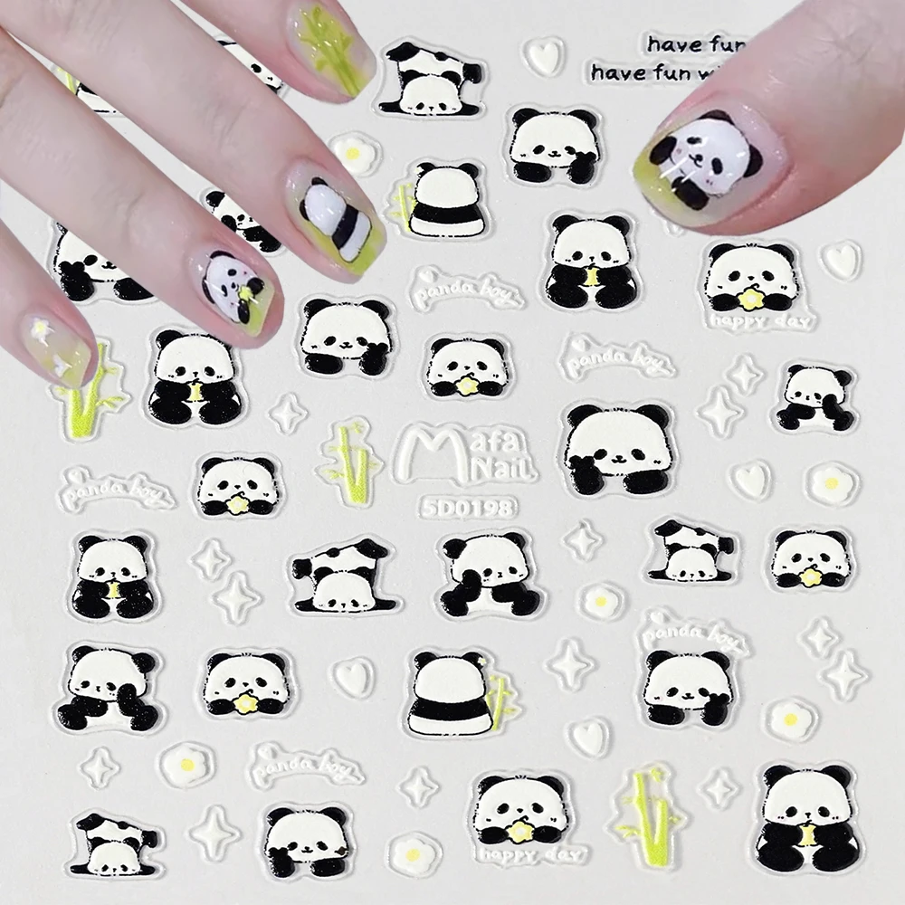 5D Lovely Panda Animal Nail Stickers Bunny Korean Cartoon Relief Self ...