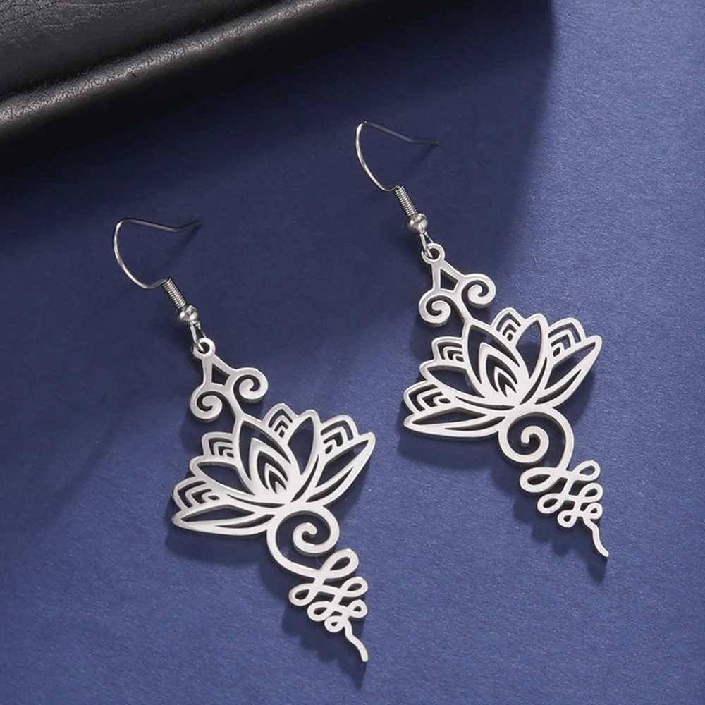 Dawapara-Unalome-Symbol-Pendant-Lotus-Flower-Earrings-Vintage-Yoga ...