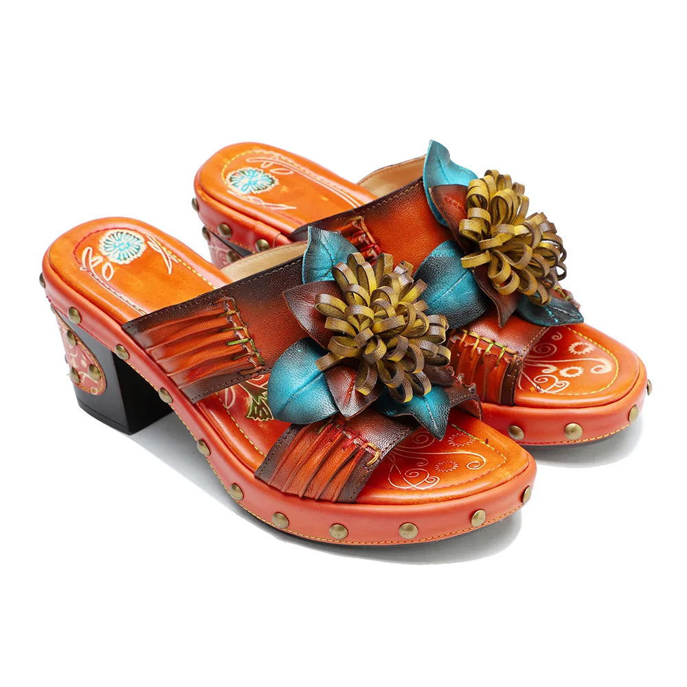 Socofy Genuine Leather Hand-painted Women Shoes Outside Slippers 2023 ...