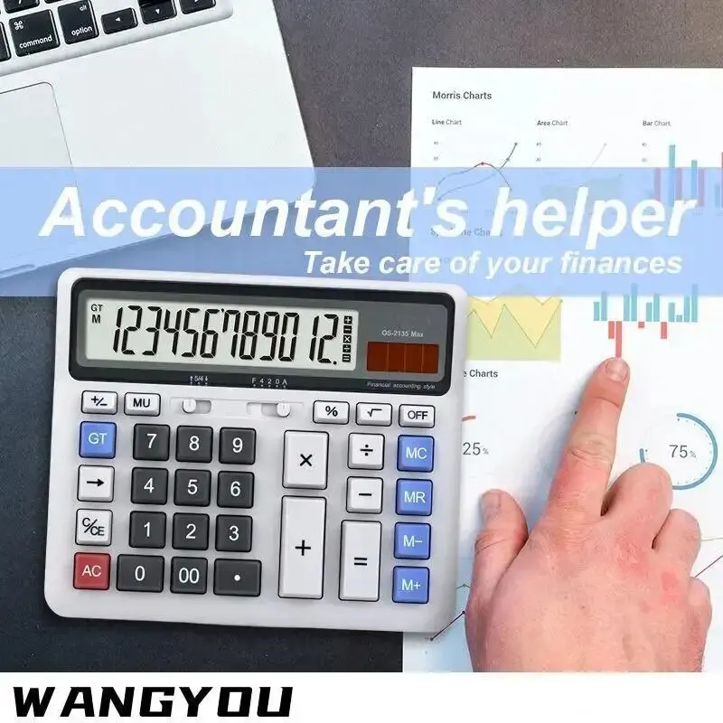 Electronic-Calculator-Counter-Solar-Battery-Power-12-Digit-Display-Big ...