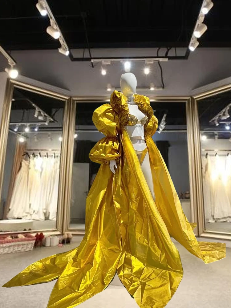 Gold Bikini Cloak dresses Singer birthday Party Festival Evening ...