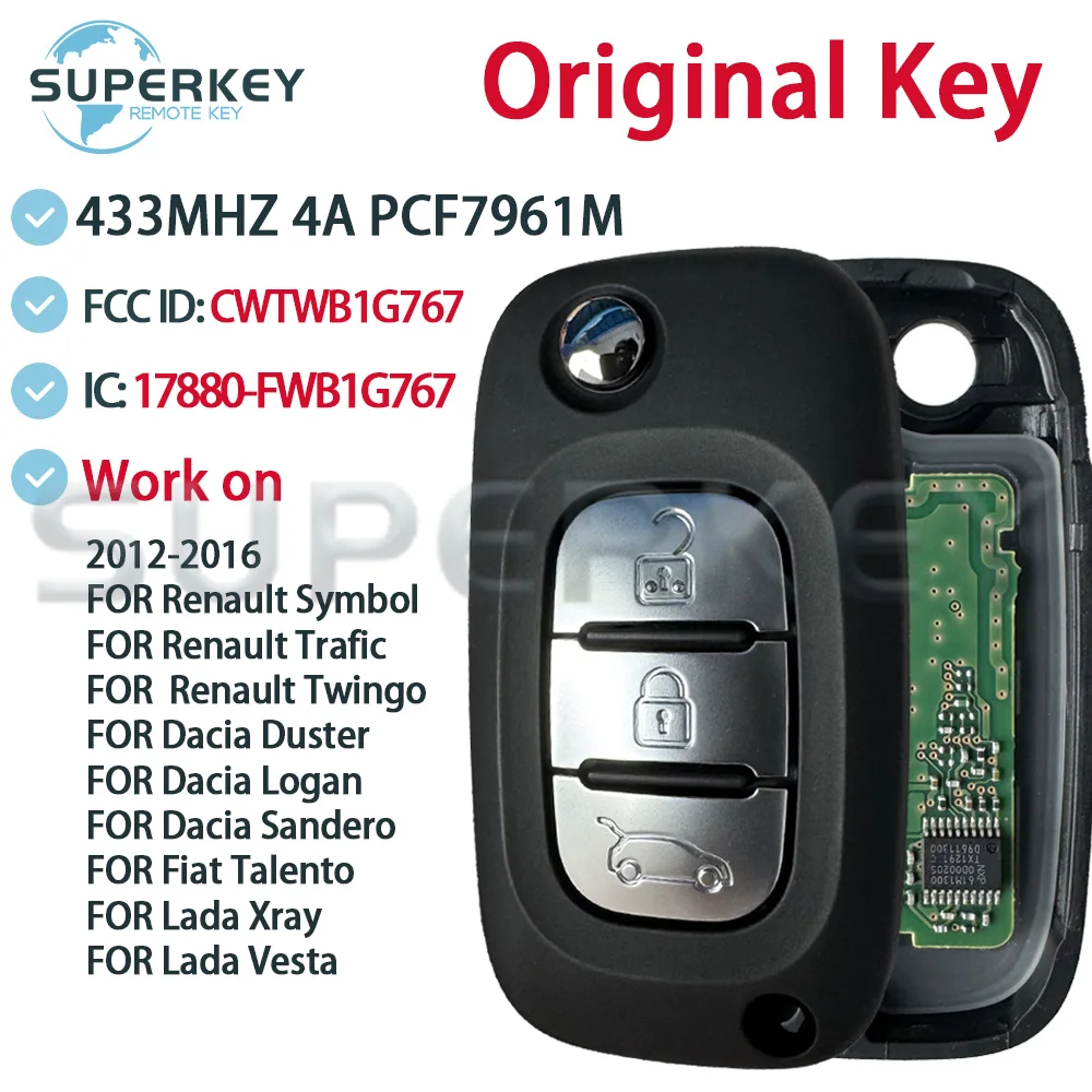 Original 4A CHIP PCF7961 For 2012 - 2016 Renault Megane III Twingo ...