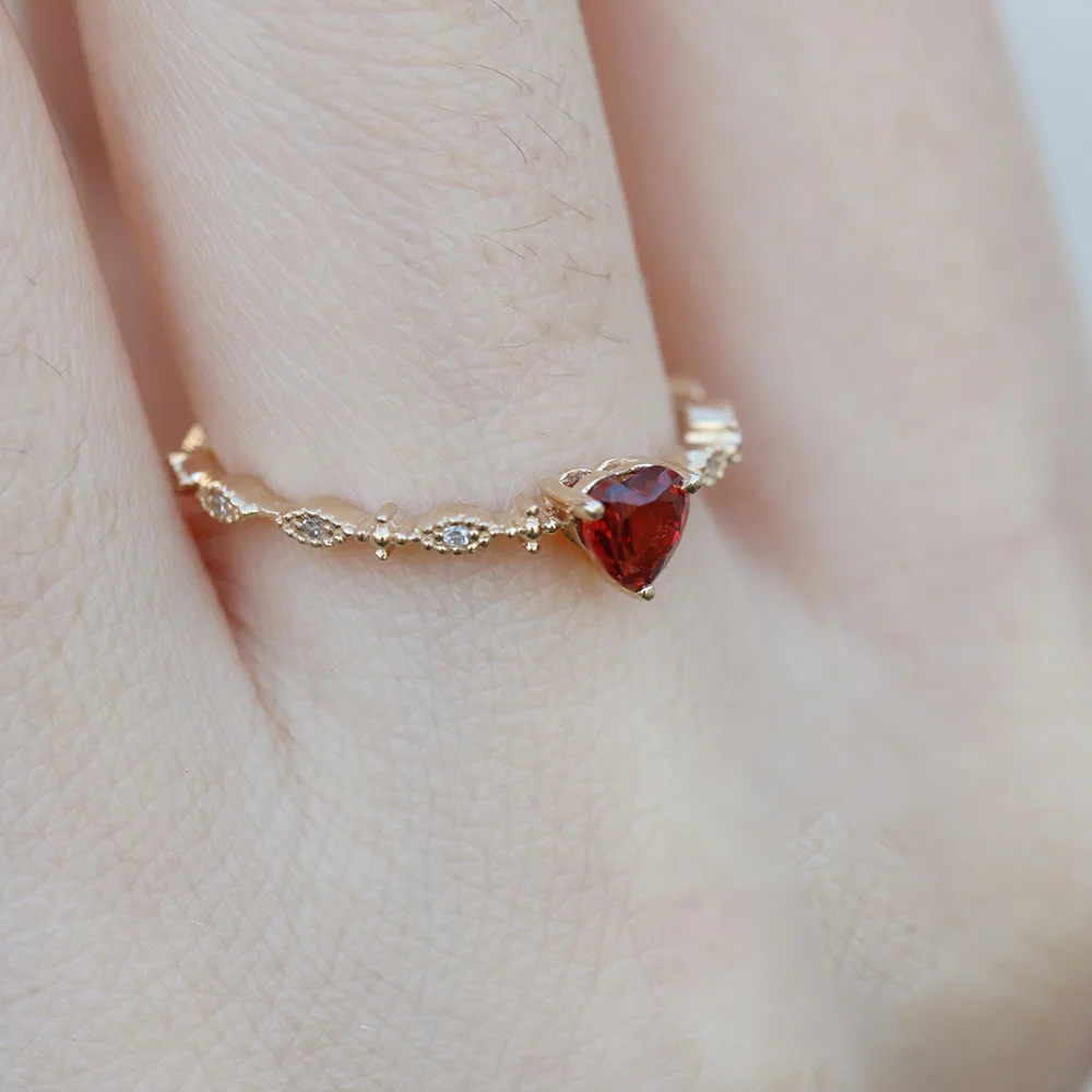 Cute Romantic Red Heart Crystal Opening Rings for Women Luxury Gold ...