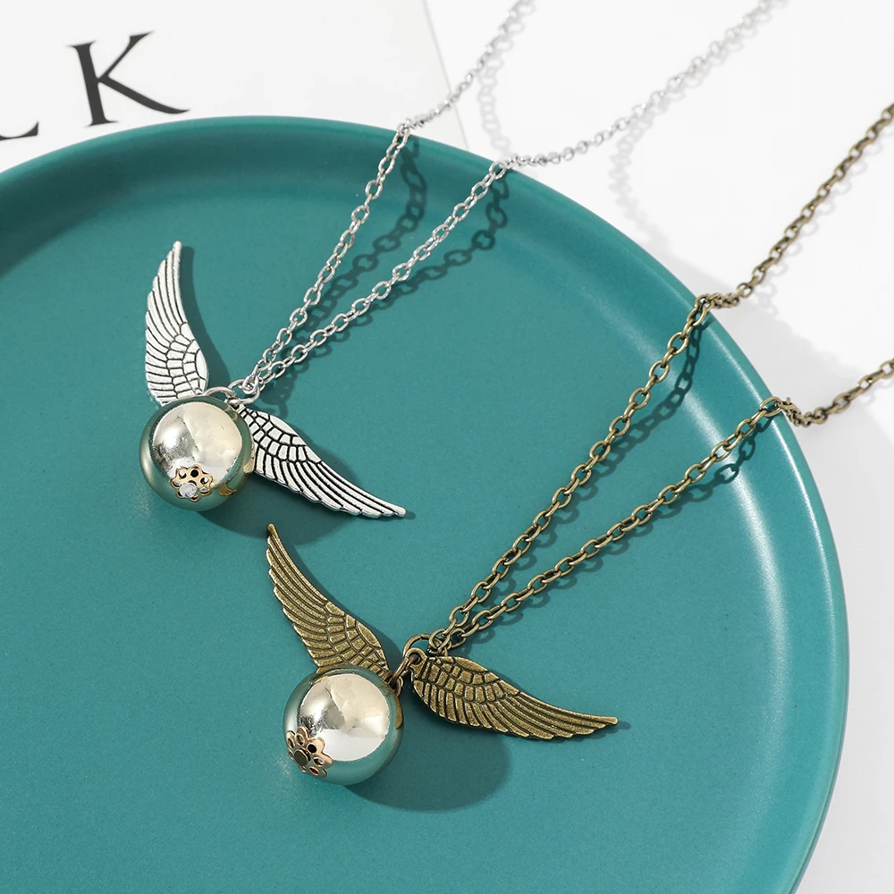 Golden Snitch Pendant Necklace The Deathly Hallows Wing Charm Quidditch ...