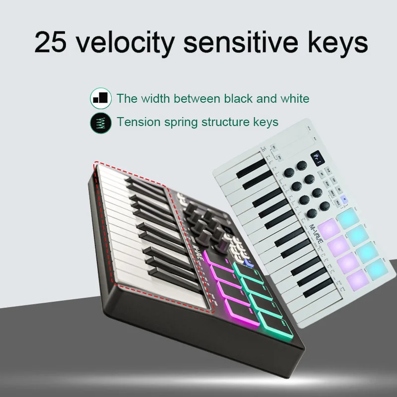 M-VAVE-MIDI-25-Key-USB-Portable-Keyboard-Controller-Capacitive-Touch ...