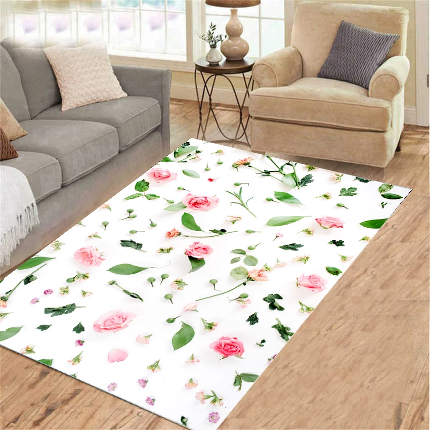 New-FloralArea-Rug-Green-Leaf-Blue-Flower-Pattern-Carpet-Room-Floor ...