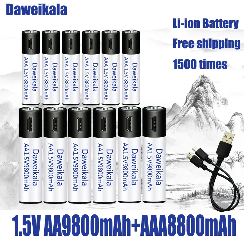 Pilas-AA-AAA1-5V-recargables-por-USB-pilas-AA-de-9800mAh-AAA-de-iones ...