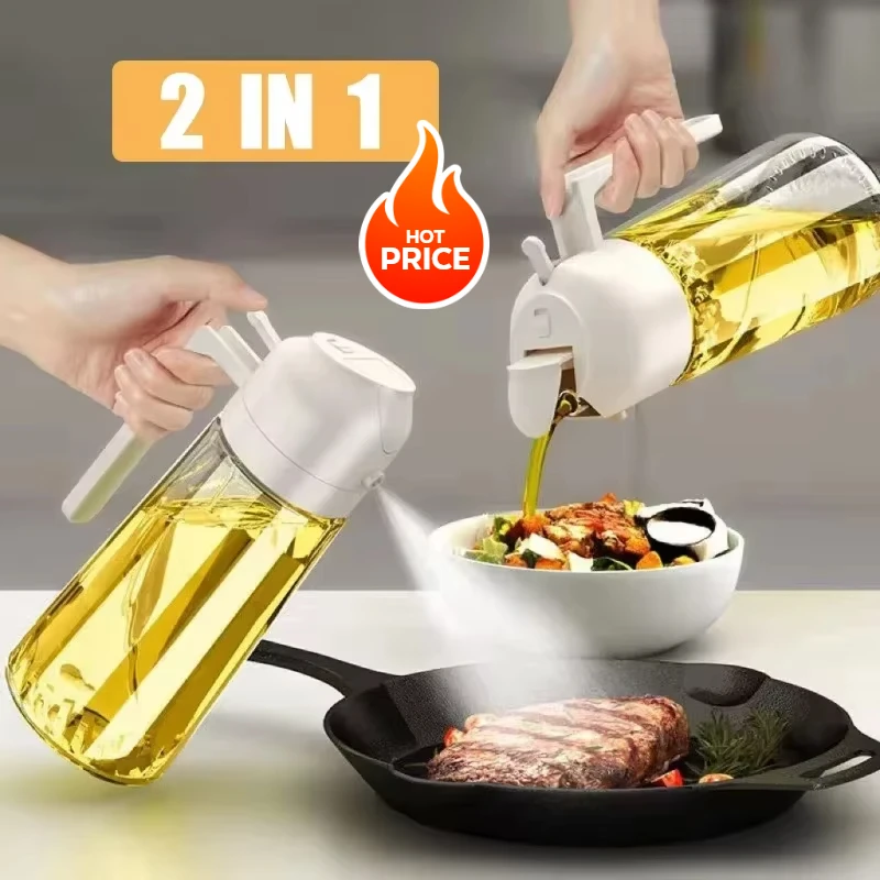 2in1 Olive Oil Dispenser Bottle 500ml Plastic Oil Sprayer for Cooking ...