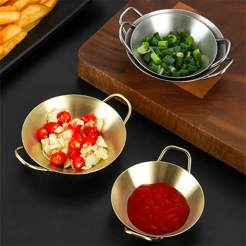 Double-Ear-Seasoning-Plate-Stainless-Steel-Gold-Silver-Condiment-Saucer ...