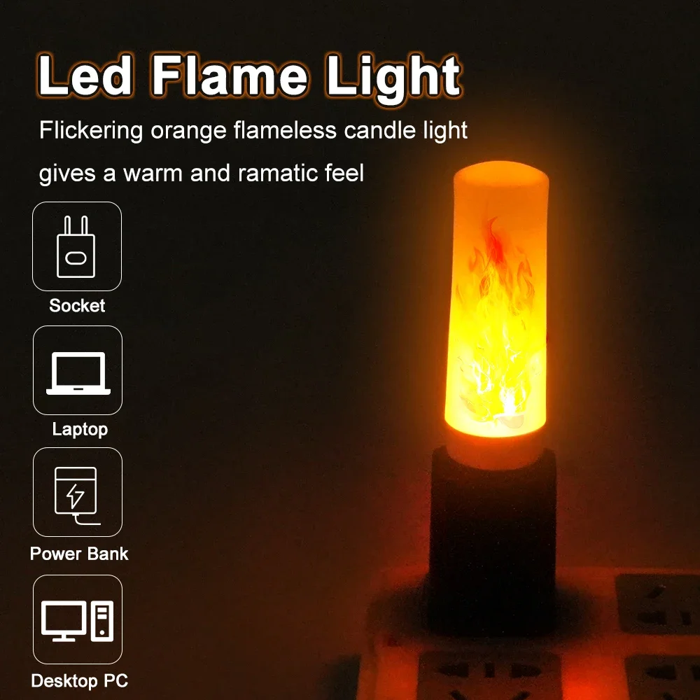 USB-LED-Flame-Flashing-Candle-Lights-5V-Atmosphere-Light-Book-Lamp-for ...