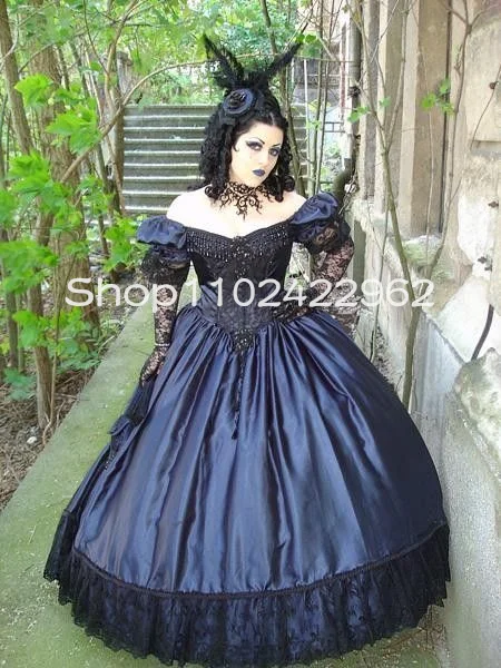 Black-Gothic-Off-Shoulder-Halloween-Prom-Occasion-Dresses-Lace-Tassel ...