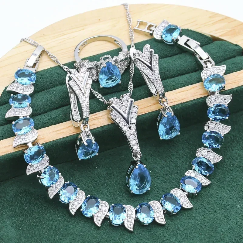 Exquisite-Blue-Yellow-Crystal-Silver-Color-Jewelry-Sets-For-Women ...