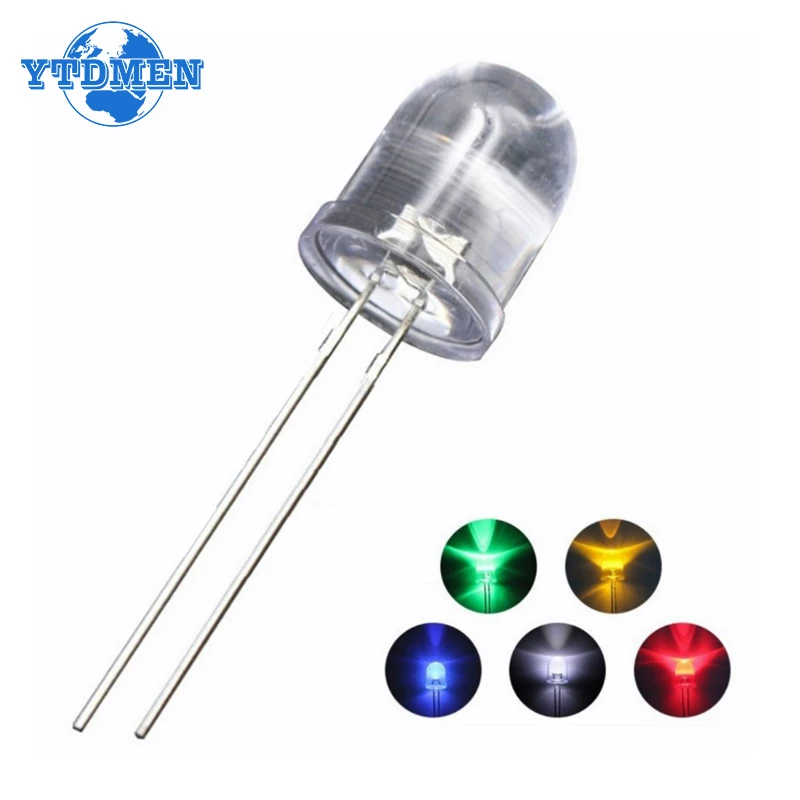 50PCS 8mm LED Diodes Kit Transparent Light Emitting Diode White/Yellow ...