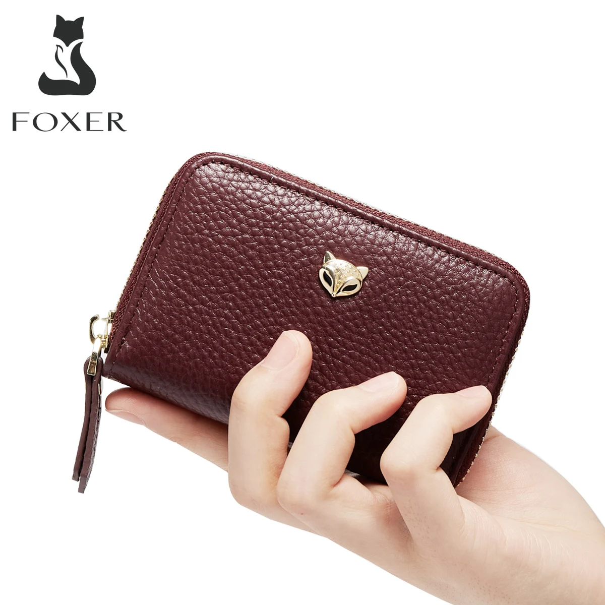Foxer Women Genuine Leather Short Wallet Zipper Clutch Bag Female ...