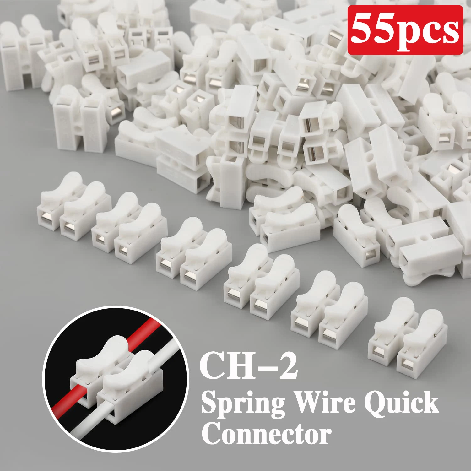55PCS-lot-CH-2-Spring-Wire-Quick-Connector-10A-220V-Electrical-Crimp ...