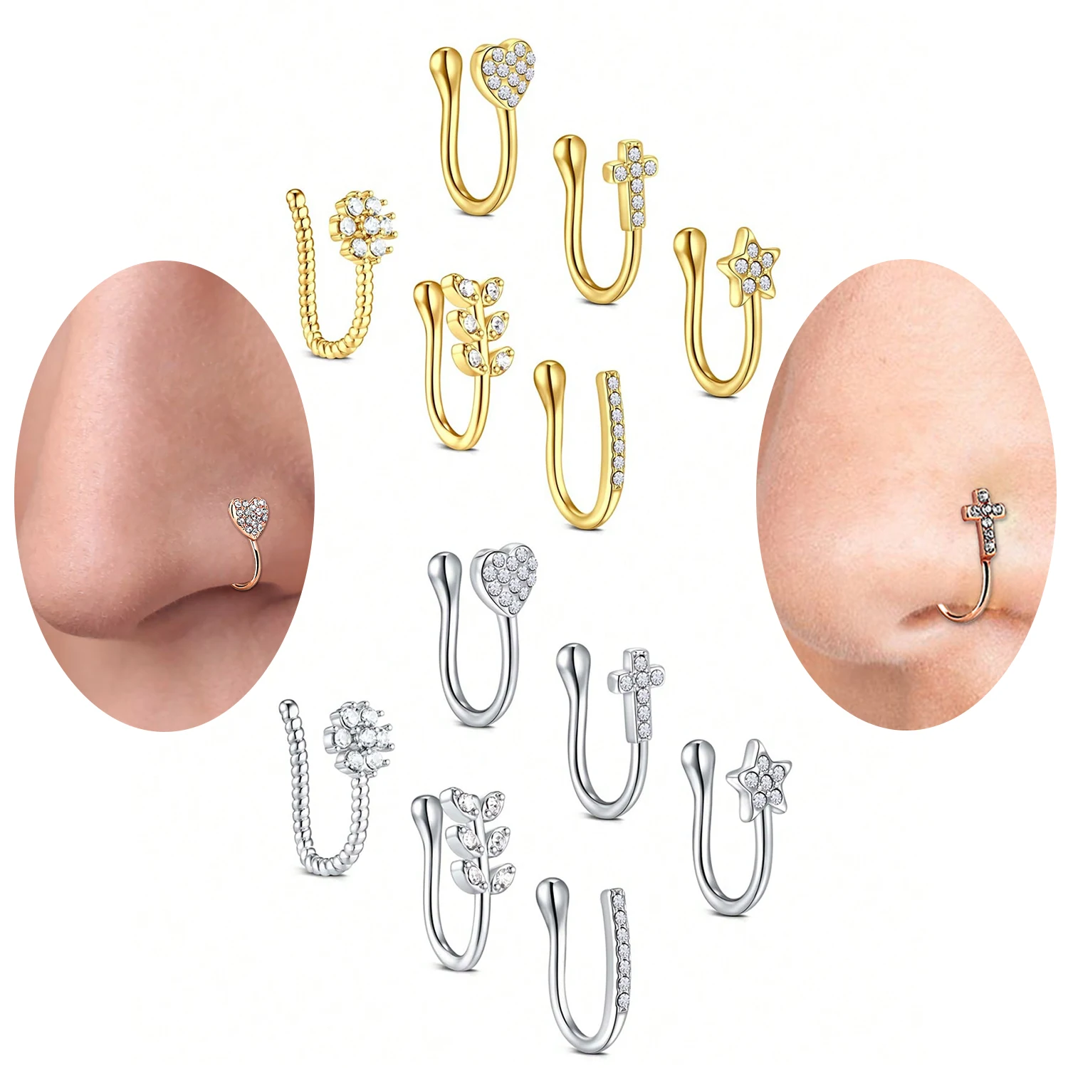 6Pcs-Set-Fake-Nose-Ring-CZ-African-Nose-Cuffs-Gold-Faux-Nose-Rings-Clip ...