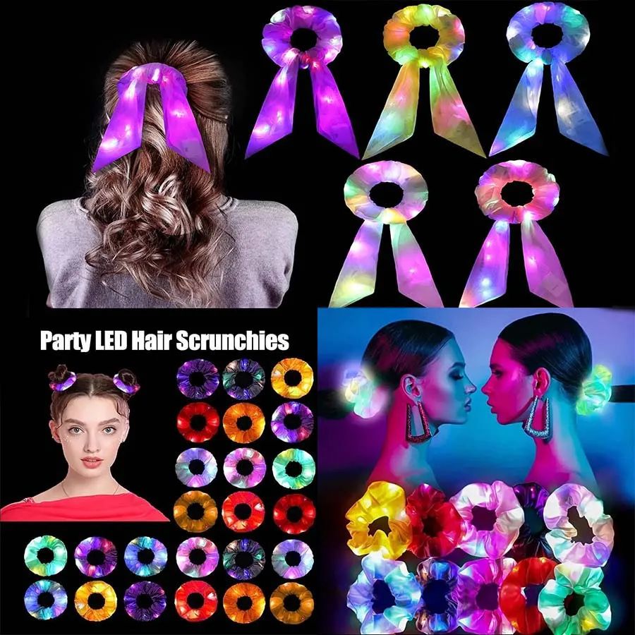 30-100Pcs-LED-Hair-Scrunchie-Light-Up-Hair-Scrunchy-Satin-Elastic ...