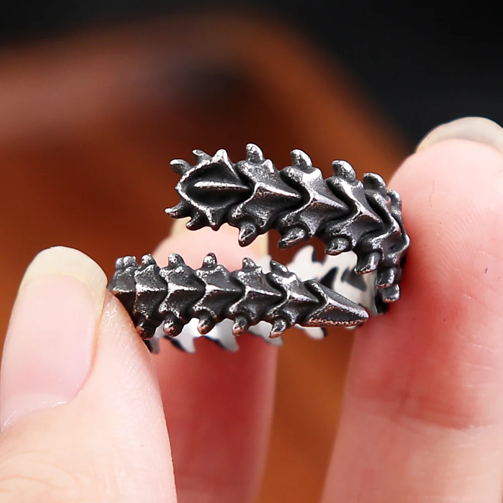 Fashion Stainless Steel Vintage Dragon Bone Rings Gothic Punk Silver ...