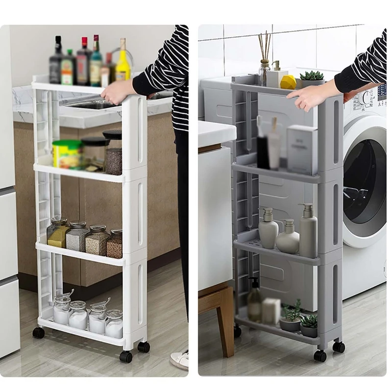 Movable Gap Storage Rack Kitchen Bathroom Slim Slide Organizers Shelf ...