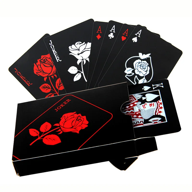 Rose Black Plastic Playing Cards Flower Cut Magic Practice Cards ...