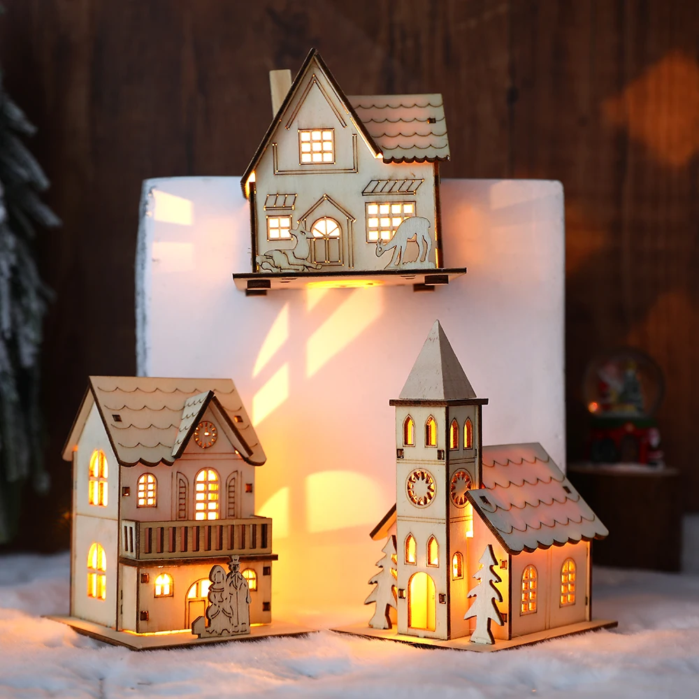 House Wood Creative Christmas | Light Wooden House Christmas ...