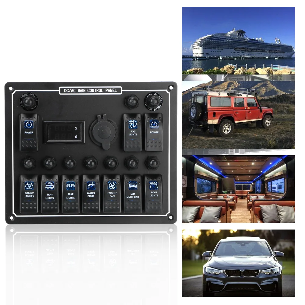 Waterproof-Output-Rocker-Switch-Panel-Dual-Power-Control-10-Gang-Prote ...