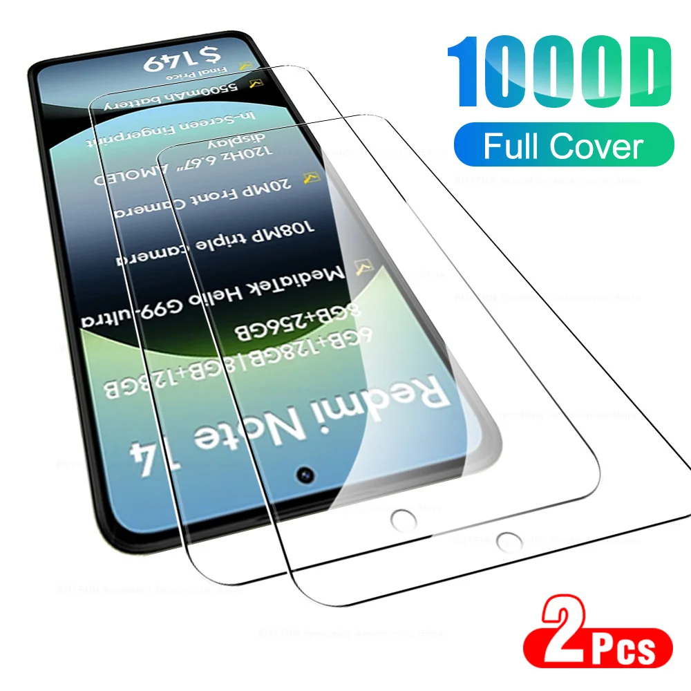 2Pcs Protective Glass Case For Xiaomi Redmi Note 14 5G Tempered Glass ...