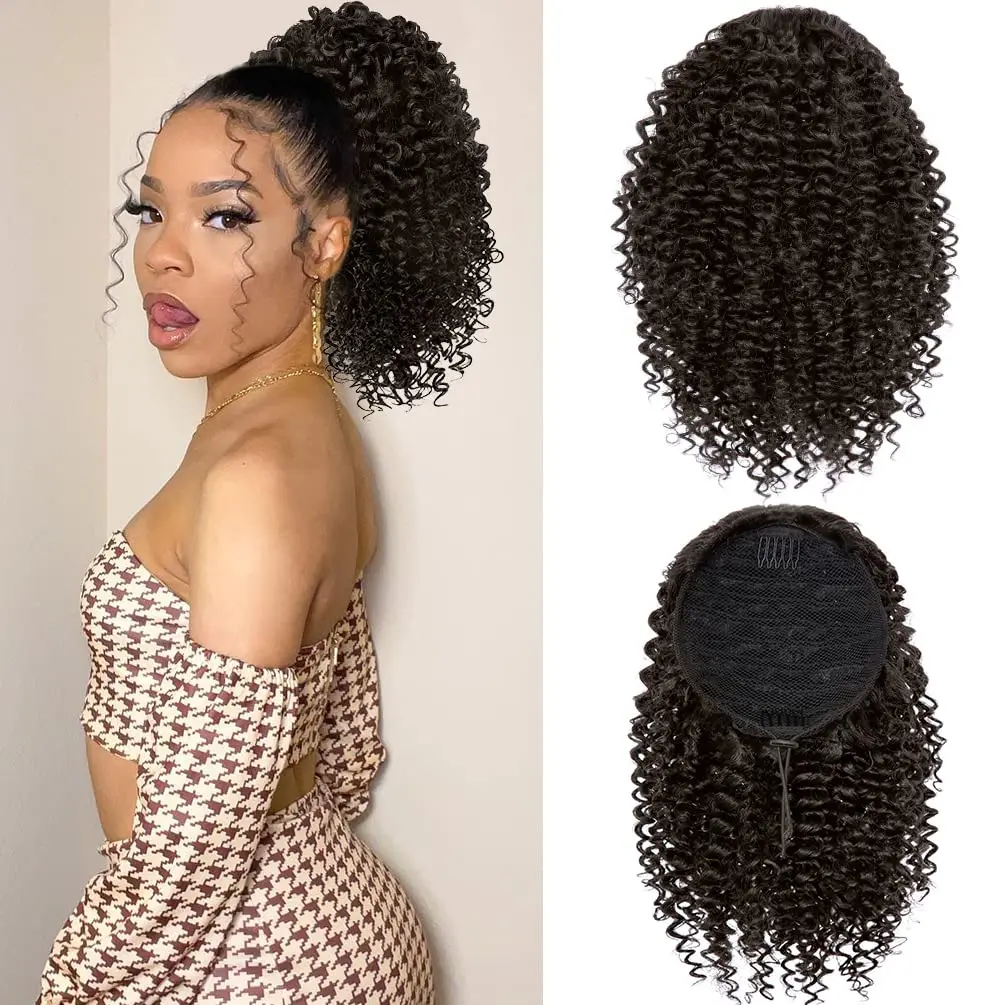 Afro-Drawstring-Synthetic-Ponytail-Kinky-Curly-Drawstring-Afro-Puffs ...