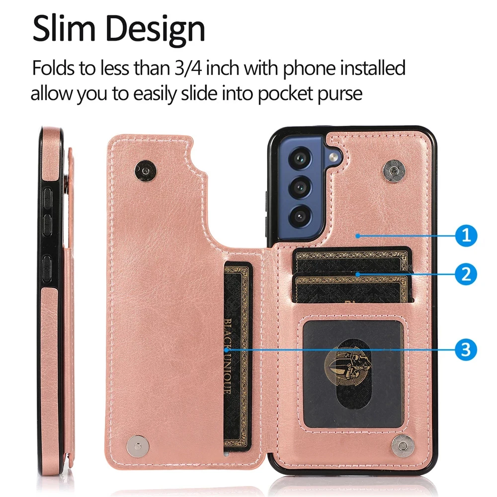 Leather Phone Case with Card Slots and Stand Holder for Galaxy S21 Plus ...