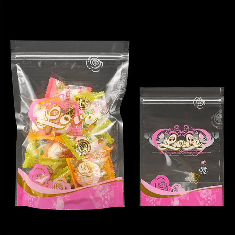 100pcs-Resealable-Love-Stand-Up-Pouches-Clear-Plastic-Zip-Lock-Bags ...