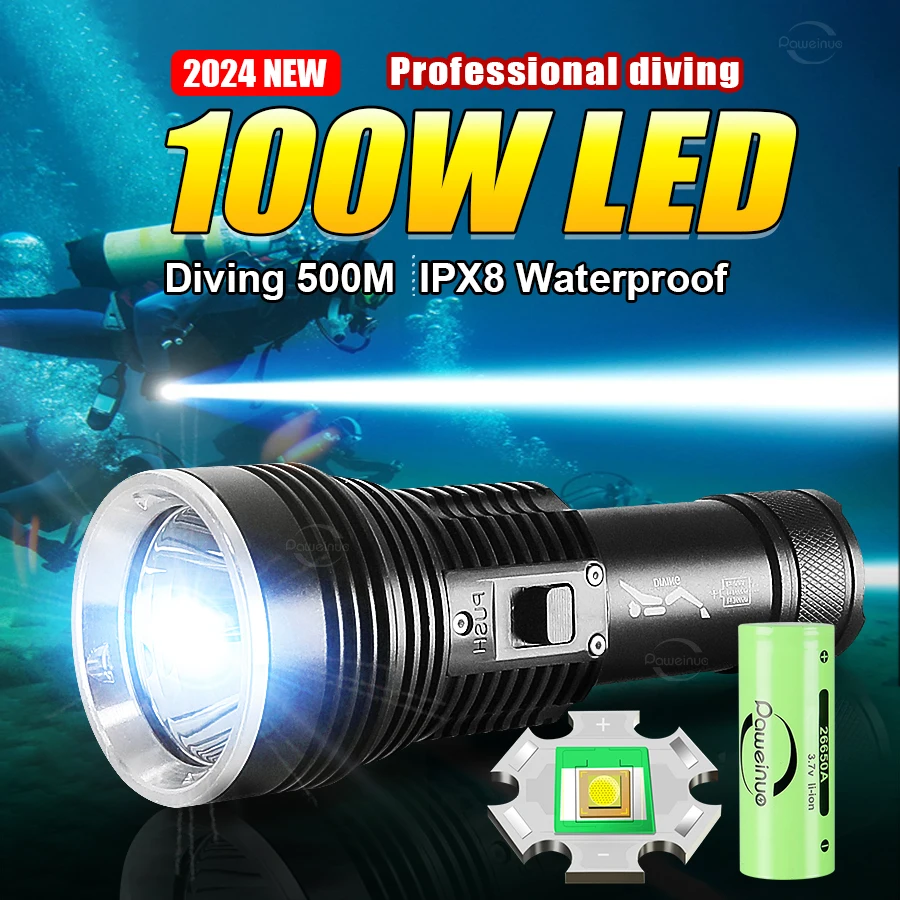 100W-Professional-Diving-Flashlight-500m-Underwater-Scuba-Diving-Torch ...