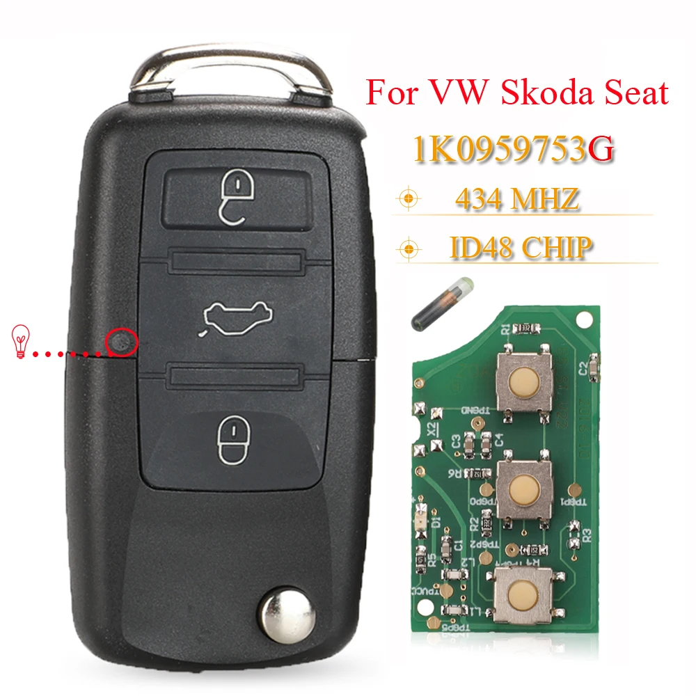 jingyuqin-3-Buttons-Remote-Car-Key-Fob-434Mhz-ID48-For-VW-PASSAT-Polo ...
