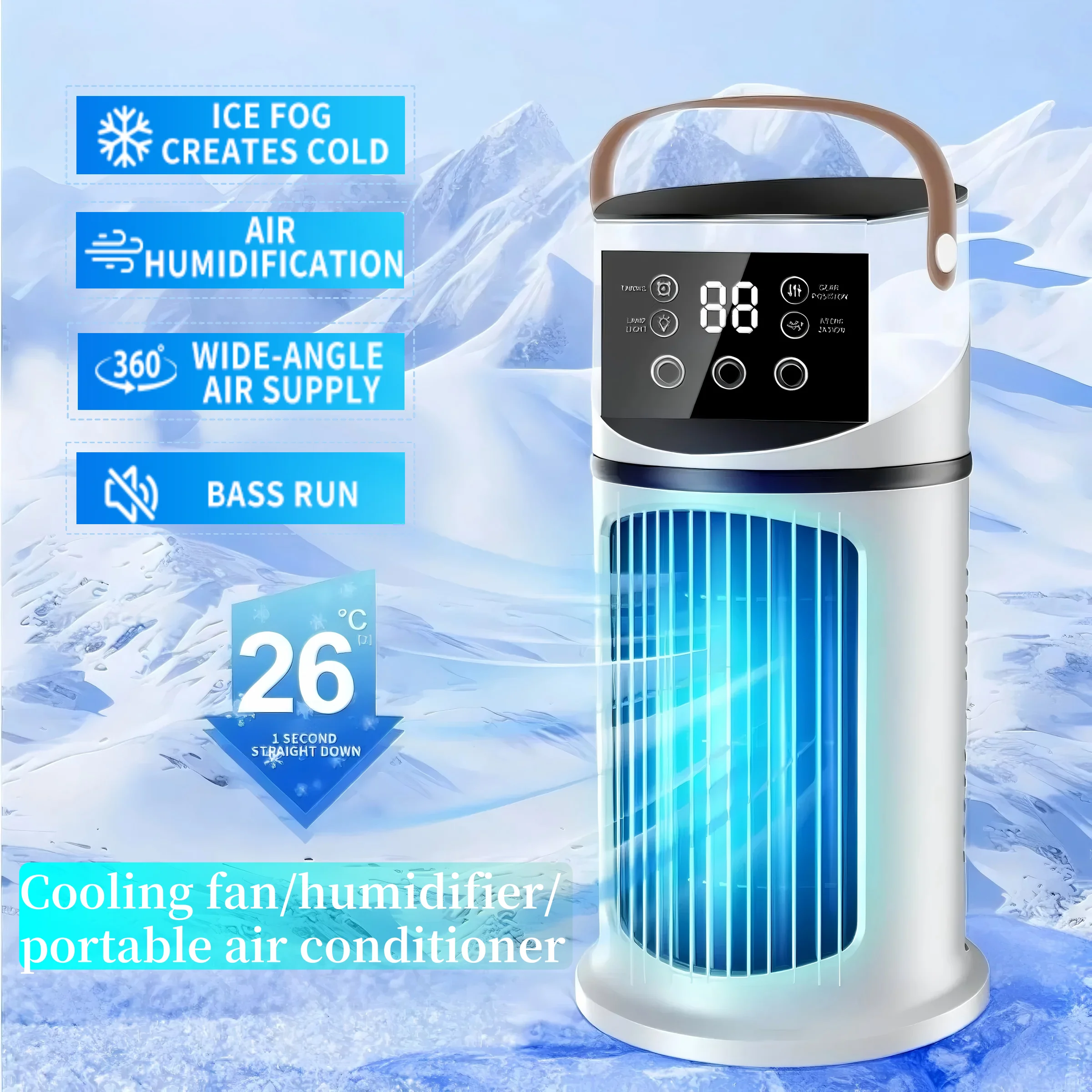 Portable Air Cooler Fan Humidifier with 1-9 Adjustable Wind Speed 1-8 ...