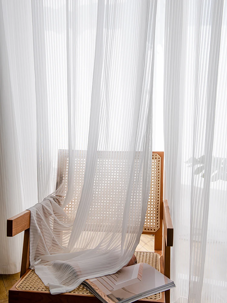 Blinds Style Transparent White Tulle Curtains For Living Room Striped ...