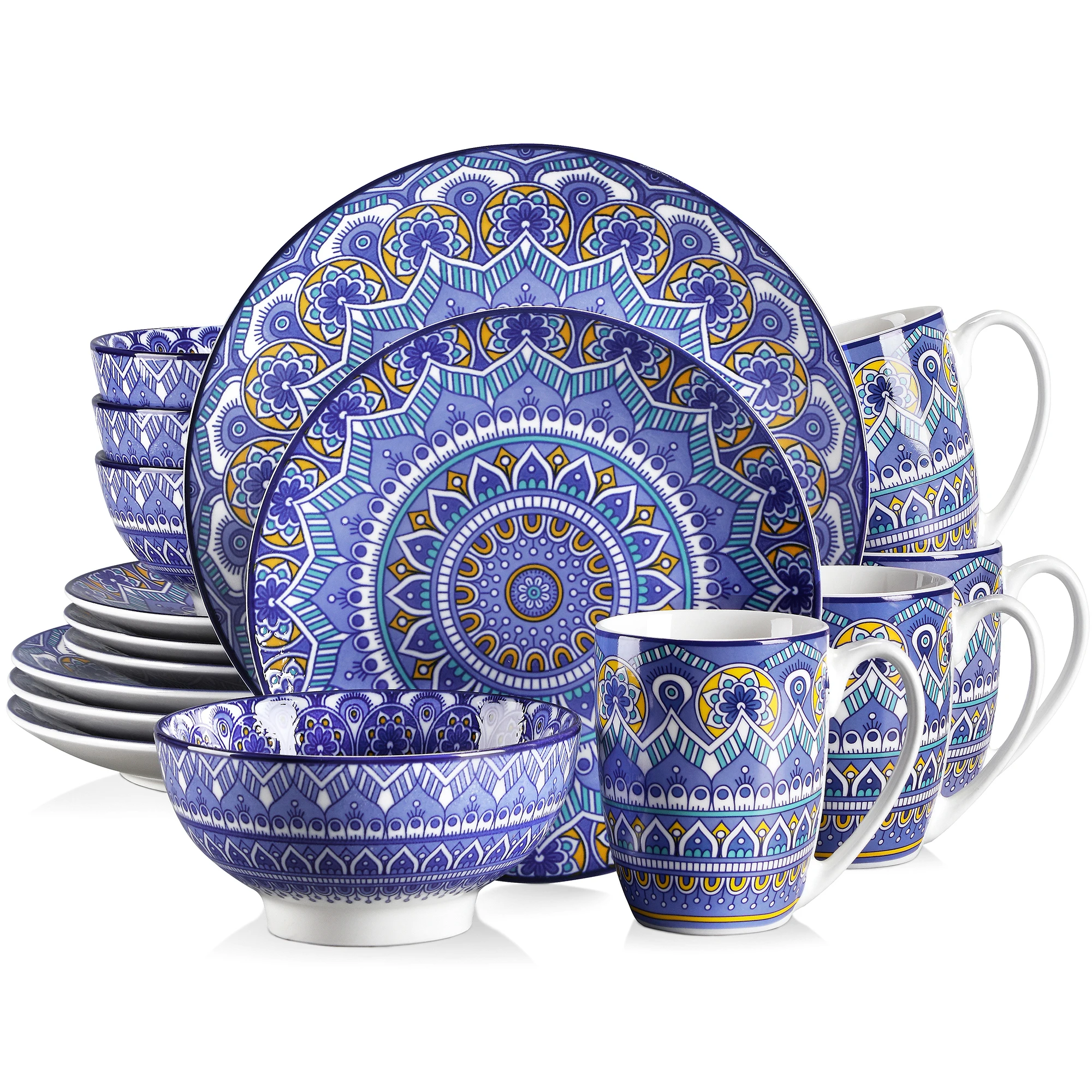 VANCASSO 16/32/48 Piece Bohemian Mandala Patterned Blue Porcelain ...