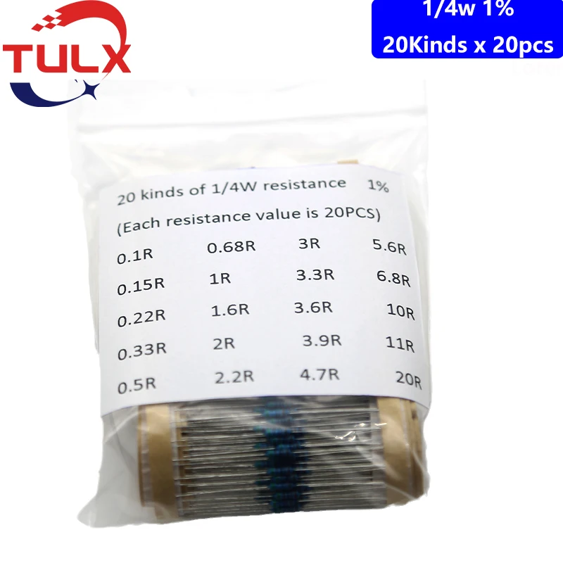 400PCS-200PCS-20-Low-Value-1-4W-Resistors-1-Metal-Film-Resistor-Kit-0-1 ...