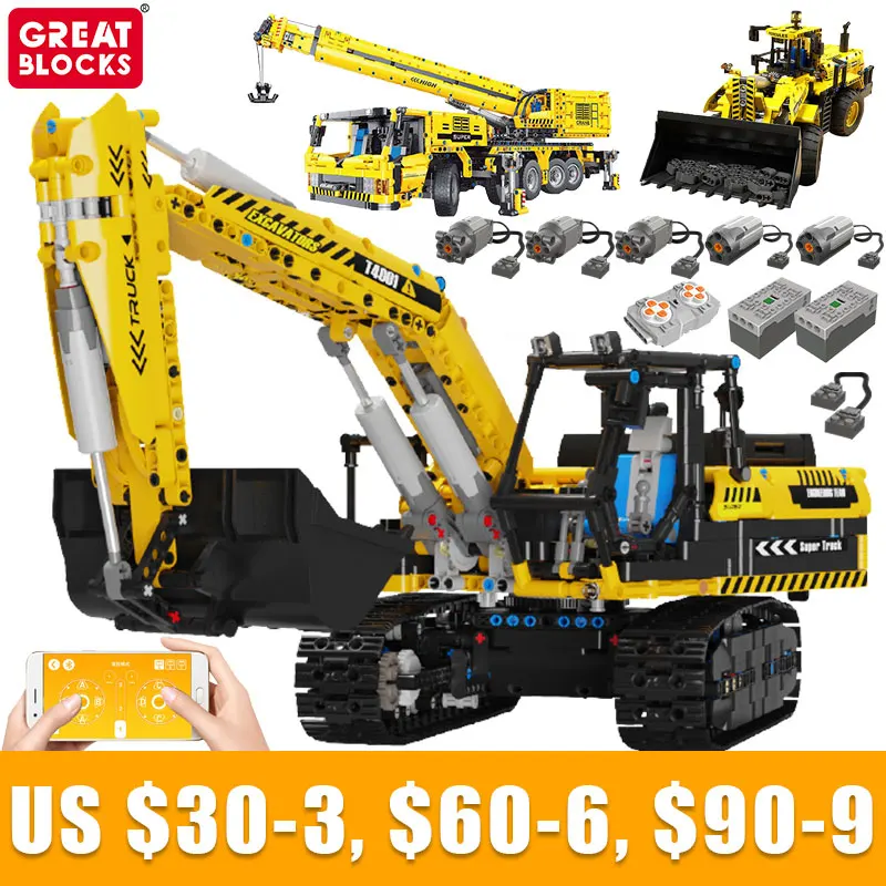 Technical Car Excavator App Remote Control Moter Power T4001 Bricks ...