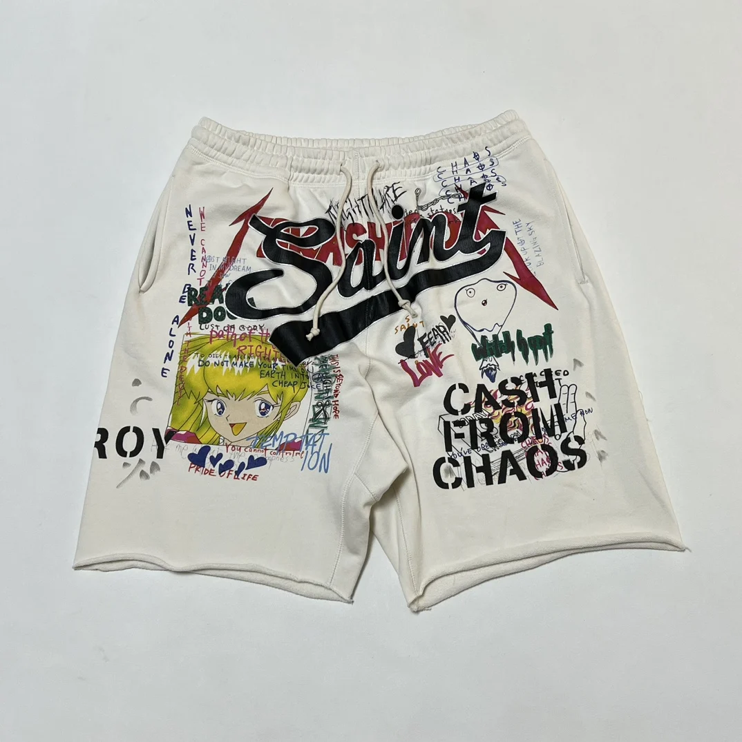 Saint-Shorts-grandes-masculinos-de-hip-hop-Graffiti-estilo-Vintage-rua ...