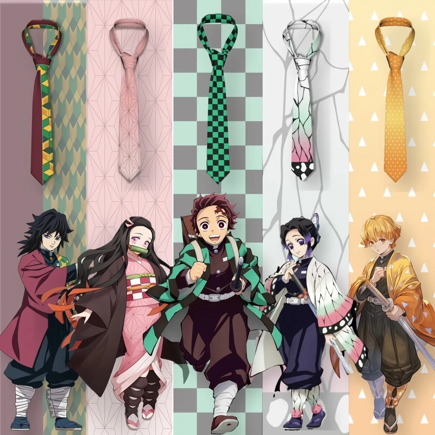 Demon-Slayer-Pattern-Tie-Cosplay-Anime-Agatsuma-Zenitsu-Blouse-Fashion ...