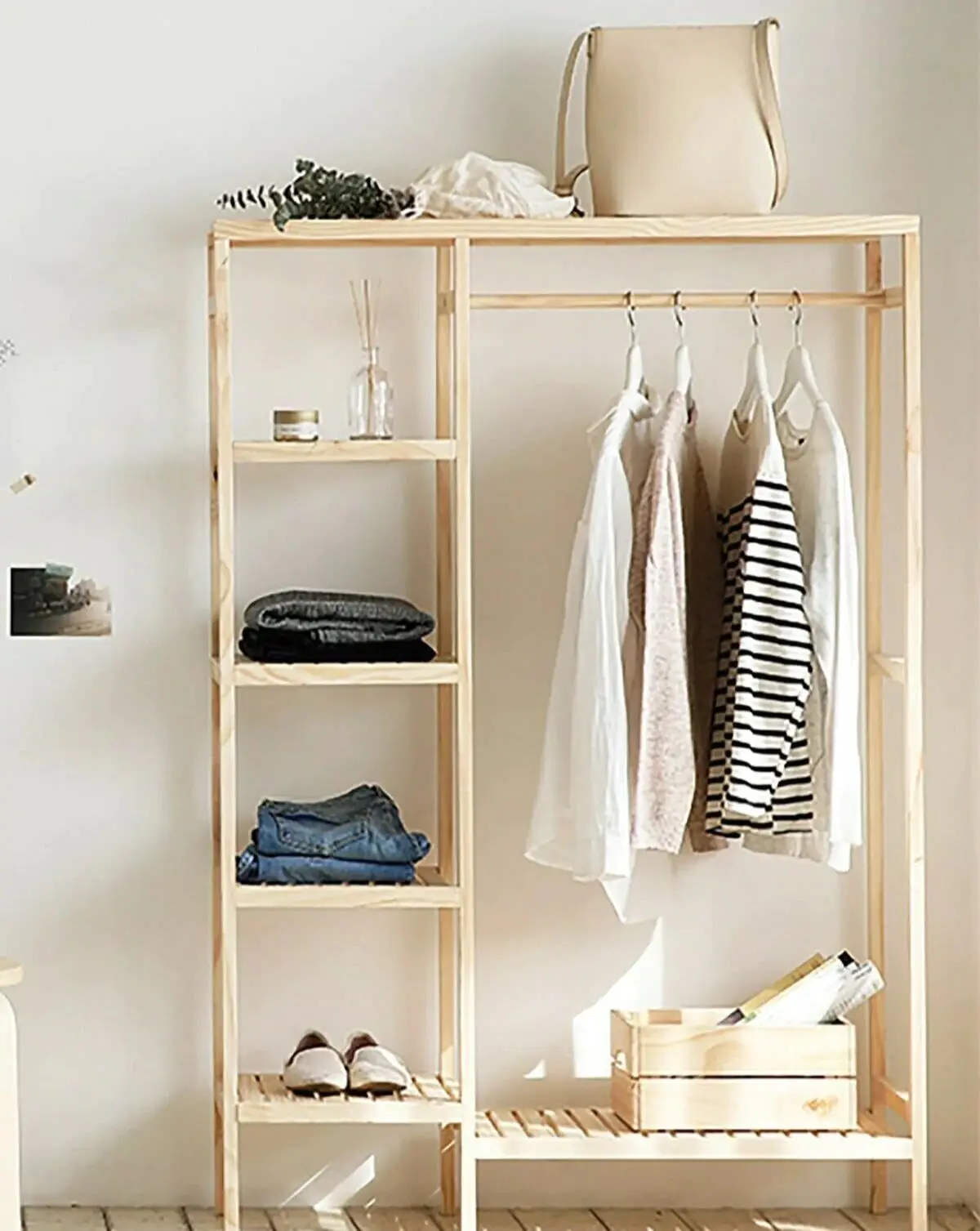 Perchero de madera para colgar ropa, perchero multiusos de 96x144x30 ...