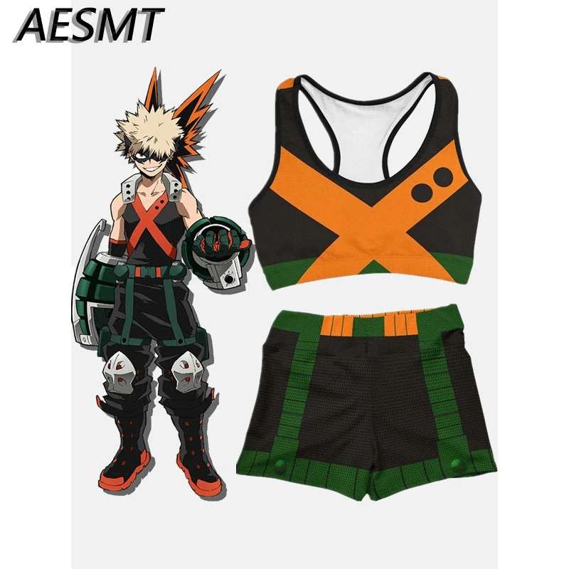 Anime My Hero Academia Cosplay Bakugou Katsuki Tank Top Shorts Women ...