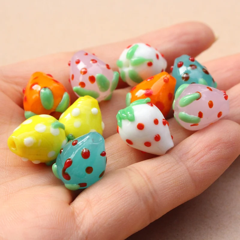 Lampwork Glass Bead 12mm×15mm Lovely Strawberry Beads Pink White for ...