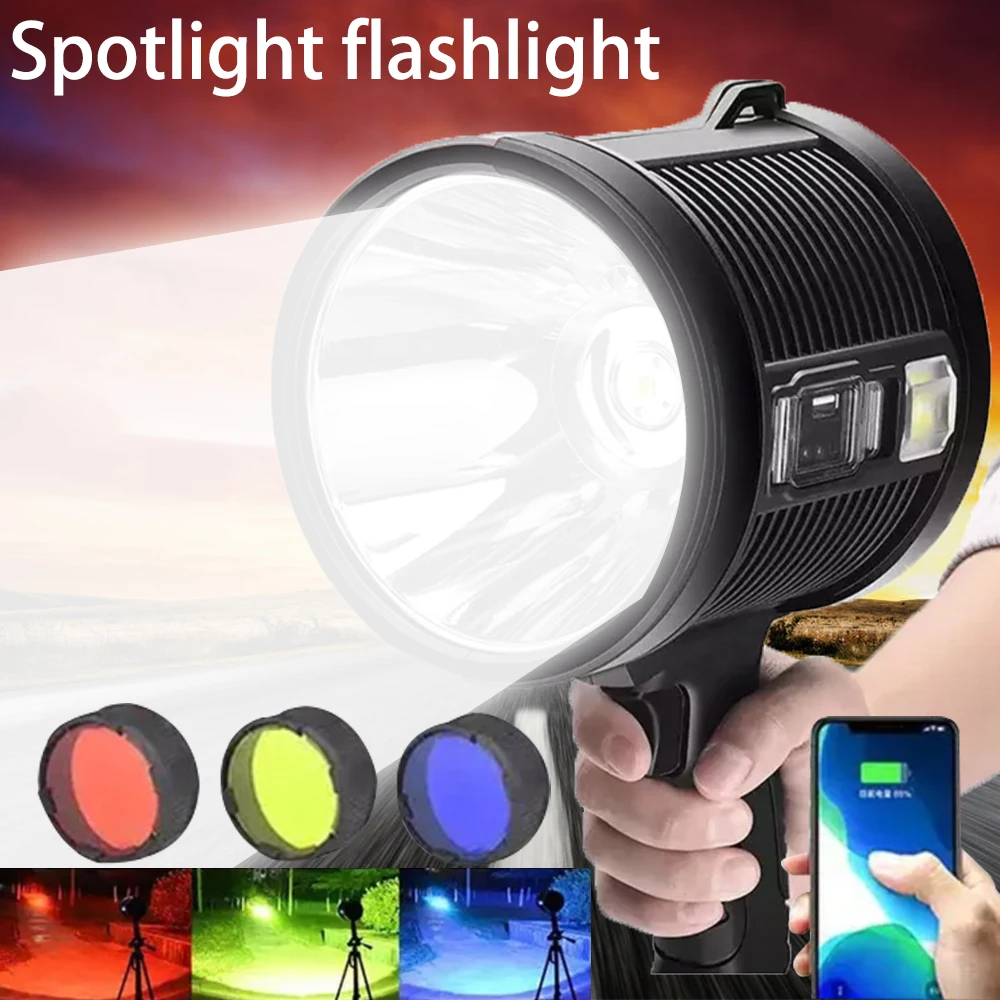 High-Power-Portable-Led-Flashlight-COB-Searchlight-Spotlights-Solar ...