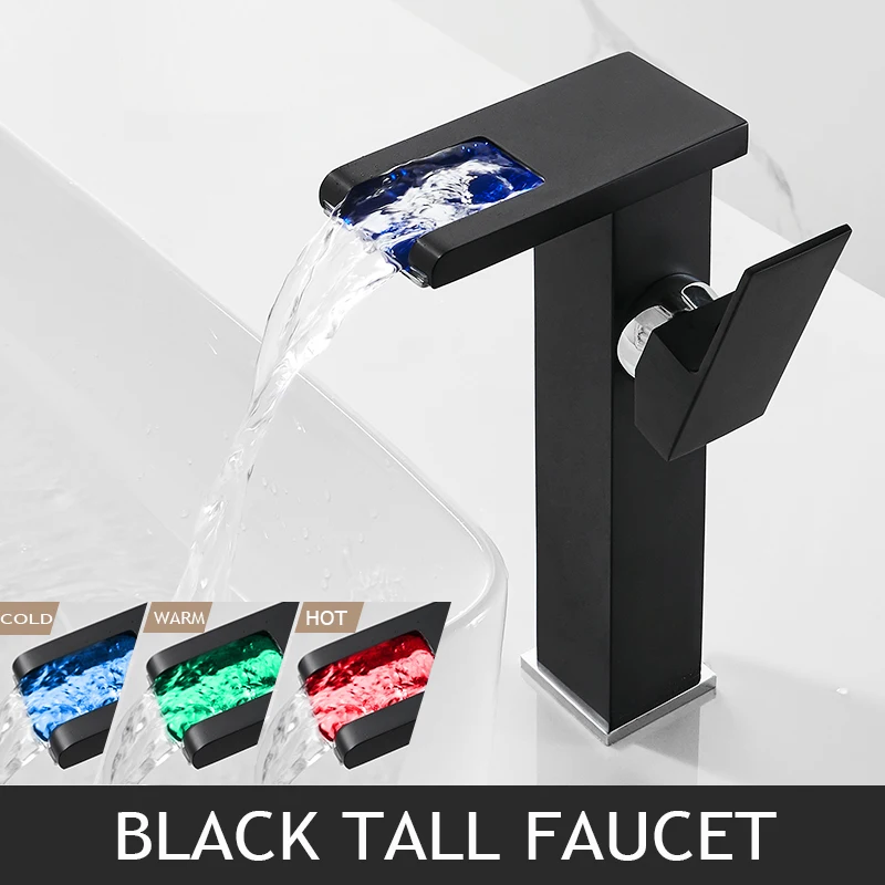 \Bathroom Hydropower LED Waterfall Faucet Sink Basin Mixer Deck Mounted ...
