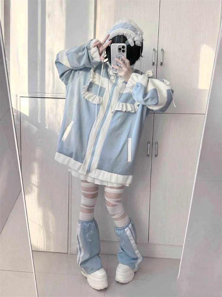 Japanese Y2k Aesthetic Stand Collar Kawaii Hoodies Women Zipper ...
